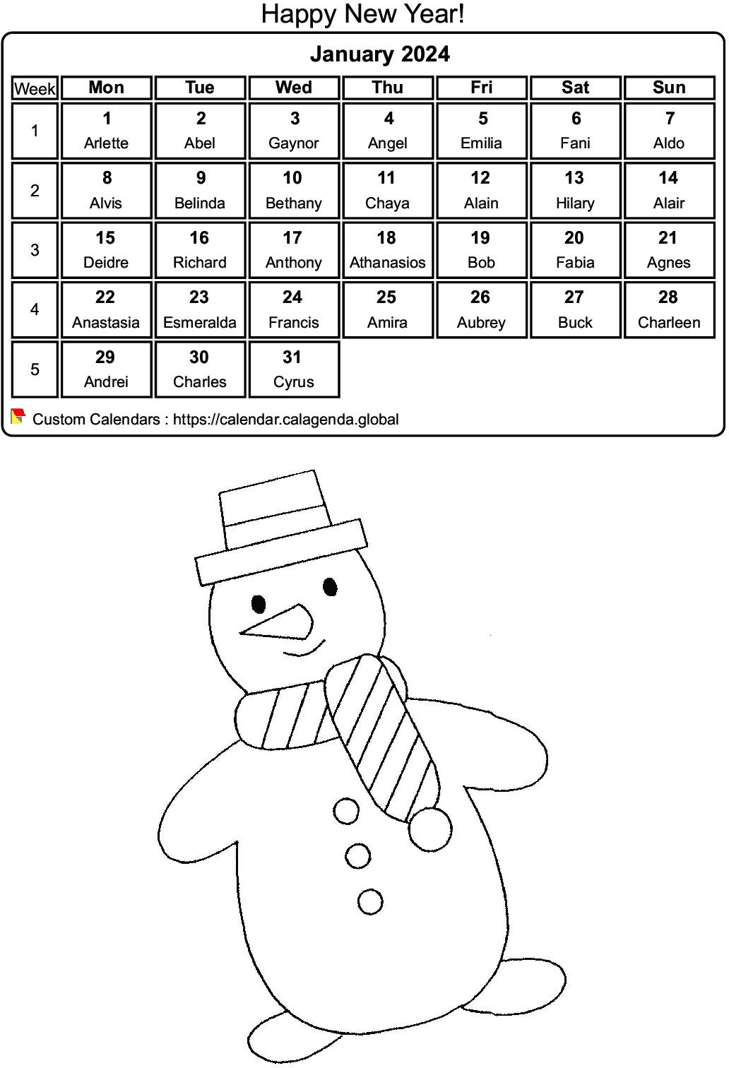 Monthly coloring calendar